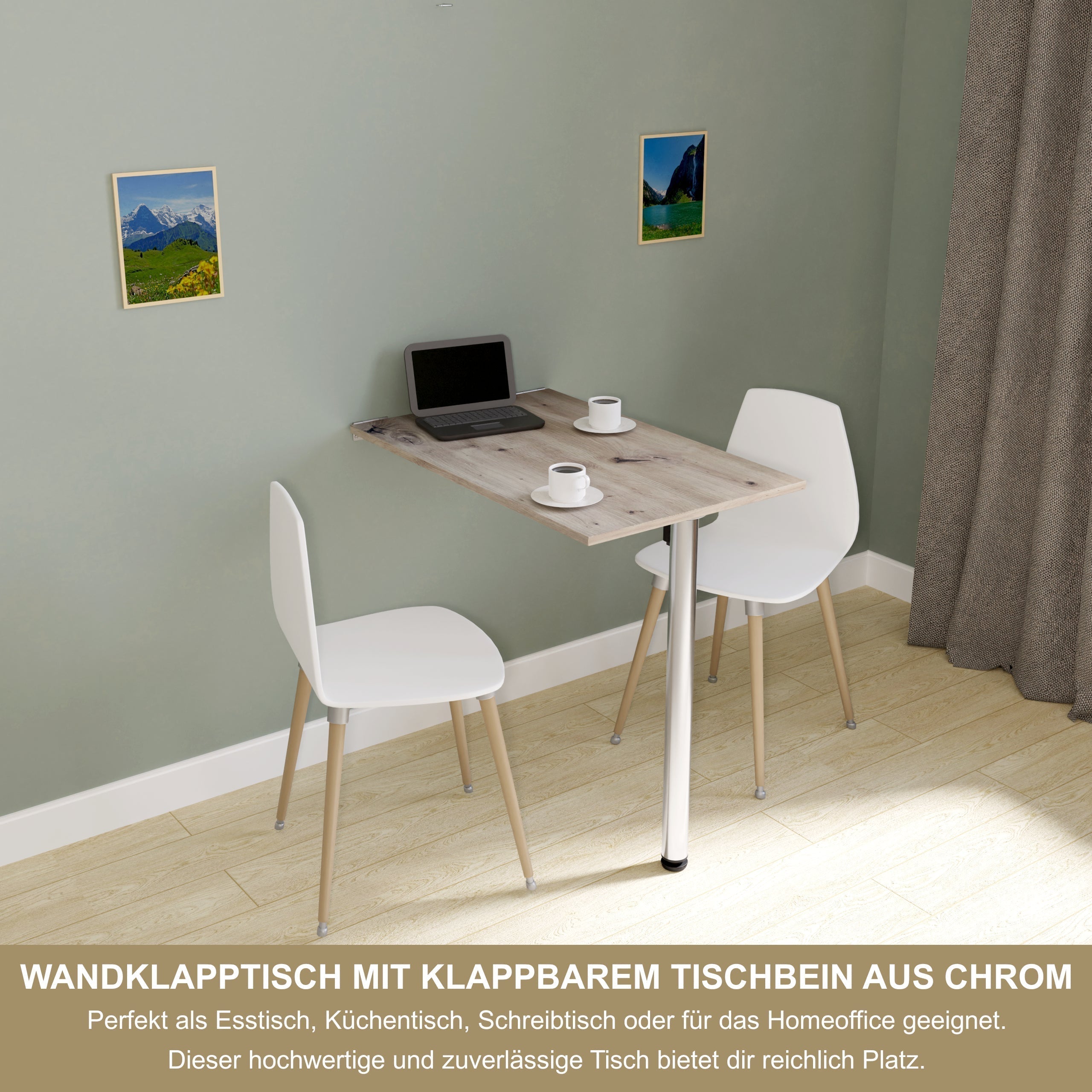 Wandklapptisch 80x50 cm Eiche astig – platzsparender Klapptisch für Kü ...